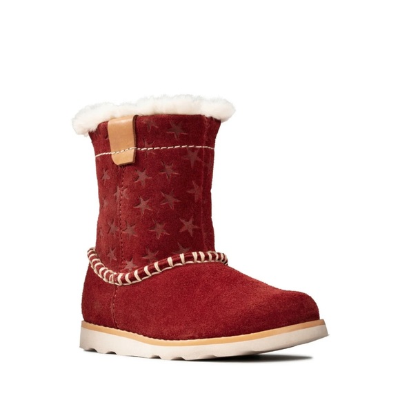 Clarks | Shoes | New Clarks Crown Piper Dark Red Suede Fur Lined Boots ...